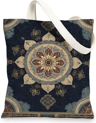 Generic Sacs fourre-tout en toile mandala, motif floral vintage, sacs de courses réutilisables, légers et lavables, sacs en toile pour salle de sport, extérie