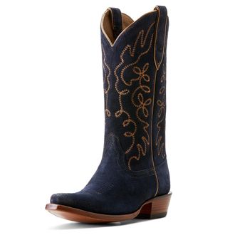 Ariat Womens Jukebox Western Boots in Polo Blue Suede, B Medium Width, Size 36.5, by Ariat