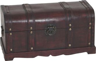 Hhg Coffre bois de décoration malle au trésor Valence aspect antiquité, 30x57x29cm, rond