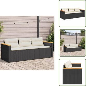 vidaXL Gartensofa mit Kissen 3-Sitzer Schwarz Poly Rattan - Outdoor M&ouml;bel - Gartenm&ouml;bel - Esszimmergarnitur - Balkonm&ouml;bel - Lounge Set