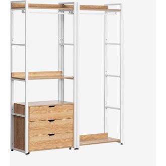 Sklum Offenes modulares Schrankset aus 2 Teilen mit Kleiderstange und Schubladen aus Stahl und Holz Ariaster Nat&uuml;rlich