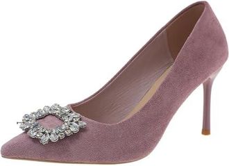Generic Escarpins &agrave; talons hauts en velours et strass pour femme avec boucle et bout pointu, rose, 40.5 EU