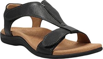 Minetom Femmes PU Sandales De Plage Été Bout Ouvert Solide Faux Cuir Orthopédique Chaussures Plates Décontractée Rome Dames Gladiateur A Noir 40 EU