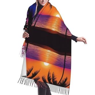 Generic Coucher De Soleil Sur LOc&eacute;an Avec Des Palmiers Tropicaux, Paysage Cr&eacute;pusculaire Femme Foulard &Eacute;l&eacute;gant Scarf Chaud Etole Pour Soir&eacute;e Cadeau Hiver Autom