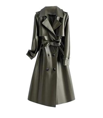 Generic Manteau Trench Femme Automne Hiver Cuir Peau de Mouton - Classique Revers Long Loose Oversize Veste avec Ceinture, EN8, S