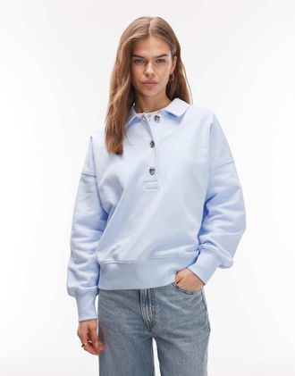 Arket Sweat style polo de rugby en coton &agrave; manches longues - Bleu d&eacute;lav&eacute;