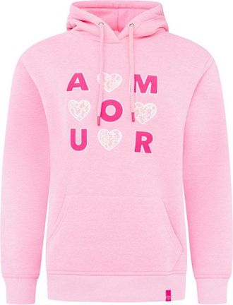 Zwillingsherz Hoodie AMOUR gesticktes Motiv mit Herzen und Spitze, Kapuze, K&auml;ngurutasche
