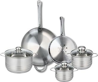 Fackelmann ELO 9880450 Batterie de cuisine 5 pi&egrave;ces, Ensemble de 2 Po&ecirc;les de cuisson 24 et 32 cm et 3 faitouts 14, 16 et 20 cm Elo Profi Brillant, inox, inductio