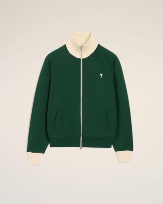 Ami Ami Paris - Sweatshirt zipp&eacute; vert en coton Ami de Coeur Vert Bouteille & Ivoire - Taille : XXXL - Unisex