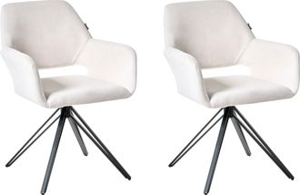 Beliani Esszimmerstühle 2er Set Polyesterbezug Creme weiß mit Metallbeinen schwarz Ciney