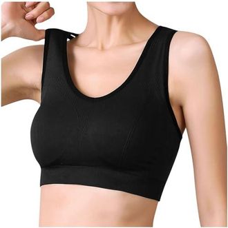 Generic 2026 Soutien-gorge pour femme sans monture pour yoga, course &agrave; pied, sous-v&ecirc;tements de sport avec coussinets, Noir, XL