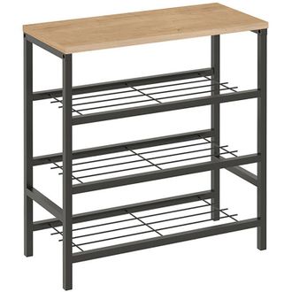 PEGANE &Eacute;tag&egrave;re Meuble &agrave; chaussures &agrave; 3 niveaux de rangement cadre en acier noir - Longueur 65 x Hauteur 67 x Profondeur 30 cm