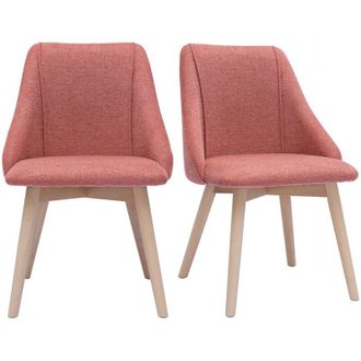 Miliboo Chaises scandinaves en tissu effet velours textur&eacute; terracotta et bois clair (lot de 2) HIGGINS