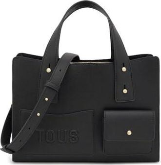 Tous Sac &agrave; main noir avec poign&eacute;e sup&eacute;rieure et sangle r&eacute;glable, design avec poches avant et logo en relief