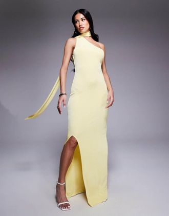 Aria Cove Robe longue et asym&eacute;trique avec encolure fa&ccedil;on foulard - Jaune