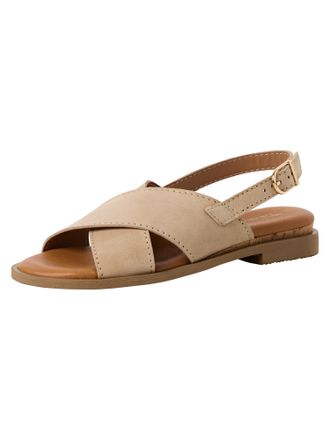 Tamaris Damen Sandalette Leder flach, beige, 37 EU