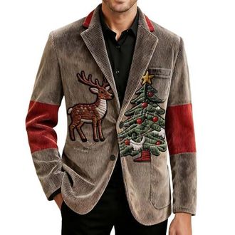 Generic Blazer de Noël pour homme, veste en velours côtelé pour homme, blazer de Noël moche pour homme, costume festif, coupe ajustée, veste de costume fantai