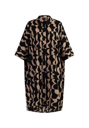 Dreimaster Dreimaster Hemdkleid Damen Schwarz Hellbraun