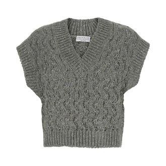 Brunello Cucinelli Femme, Pulls, Gris, Taille: 38 FR Sequin V-neck Knitted Vest