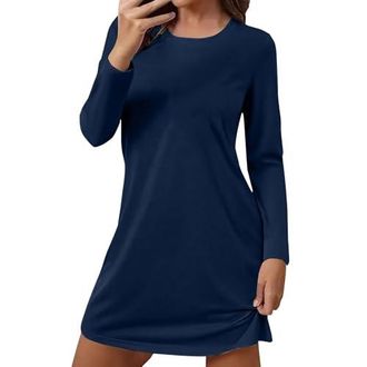 Generic Vêtement de nuit à manches longues pour femme - Robe de nuit courte en coton - Élégante chemise de nuit - Vêtement de nuit doux et confortable - Robe 