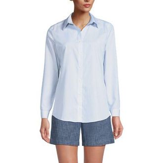 Lands End B&uuml;gelfreie Baumwoll-Bluse, Damen, Gr&ouml;&szlig;e:48 regular, Blau, Baumwolle, by Lands End