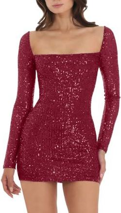 Generic Robe de soir&eacute;e &eacute;l&eacute;gante &agrave; Manches Longues pour Femme Coupe trap&egrave;ze Paillettes Robe de soir&eacute;e Courte Patineuse Rockabilly Robe de Bal Carnaval Robe de 