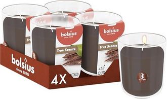 Bolsius True Scents - Oud Wood - Marron - Lot de 4 Bougies Parfum&eacute;es - 9,7 x 8,5 cm - Dur&eacute;e de combustion: 45 heures - Avec extraits naturels - Cire v&eacute;g&eacute;tale 
