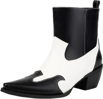 SJJH Bottines western pour femme - Talon bloc de 5,5 cm et dentelle - Doublure en maille respirante - Pour le quotidien et les loisirs, Noir, 39 EU