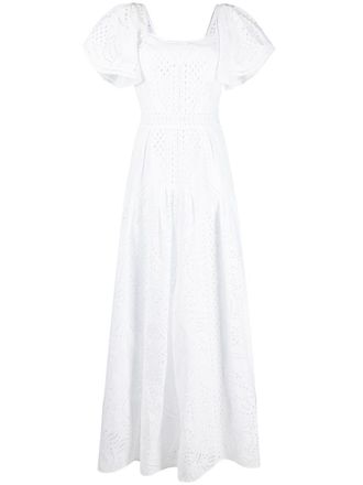 Alberta Ferretti robe longue &agrave; broderies - Blanc