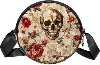 Generic Petit sac &agrave; bandouli&egrave;re rond pour femme, motif t&ecirc;te de mort, avec fermeture &eacute;clair, bretelles r&eacute;glables, style d&eacute;contract&eacute;, pour femmes et filles