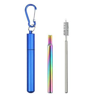 Generico Pailles en acier inoxydable - Pailles télescopiques réutilisables | Pailles pliables portables | Étui portable pour porte-clés avec paille à boire, br