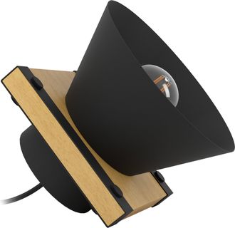 Eglo Tischlampe Maccles, dekorative Nachttischlampe, FSC100HB, Tischleuchte aus Metall in Schwarz und Holz, Tisch-Lampe f&uuml;r Wohnzimmer und Schlafzimmer, E2