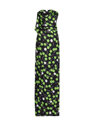 Saint Laurent Womens Black Cherry Silk Long Bustier Dress