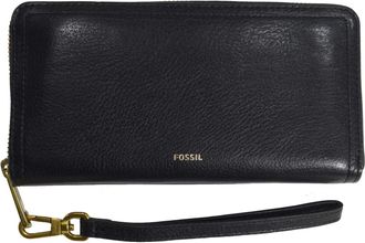 Fossil Brieftasche für Frauen Logan, Leder/Polyurethan Trim Zip Clutch schwarz 19,7 cm L x 1,9 cm B x 10,2 cm H SL7831001