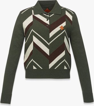 MCM Mega Polo-Pullover aus Woll-Jacquard mit Fischgrätmuster