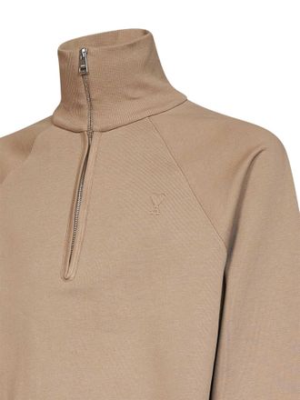 Ami Half-Zip Cotton Sweatshirt - Beige