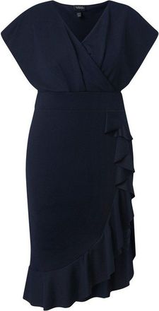 Ulla Popken Midikleid Bodycon-Jerseykleid R&uuml;sche V-Ausschnitt Cup-&Auml;rmel