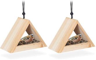 Relaxdays Vogelhaus zum Aufh&auml;ngen, unbehandelt, Futterhaus f&uuml;r Wildv&ouml;gel, Garten & Balkon, Holz, HBT 16x23,5x12cm, Natur (Packung mit 2)