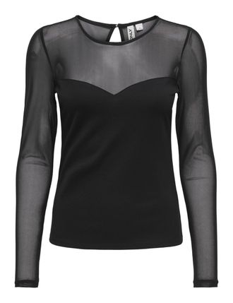 Only Damen Onlheart-Becki L/S Mix Top WVN, Black, Small