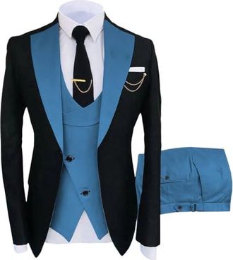 Generic Costume 3 pi&egrave;ces pour homme smoking slim fit pour mariage, bal, f&ecirc;te, bal de fin dann&eacute;e, blazer, gilet et pantalon, bleu, XXS