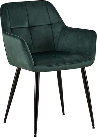 Clp Chaise De Salle A Manger Emia en Velours I Siège Retro avec Accoudoirs I Piètement en Métal Noir I Boutons décoratifs Chics, Couleur:Vert, Matériel:Ve