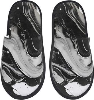 Generic Pantoufles Unisexes Impression De Tourbillons De Peinture Fluide Noir Et Blanc Chaussons Lavable Adultes Pantoufles Pour Invités, Pour Femmes, Intérie