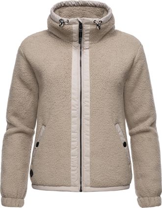 Ragwear Damen Fleecejacke Kurze Teddyfleece-Jacke warm mit Kapuze Nordicka Bone24 Gr. 4XL