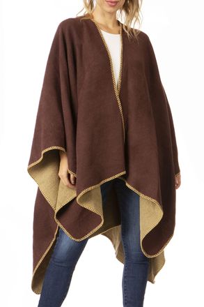 Sakkas 1930 - Mari Frauen Reversible Large Poncho Shawl Wrap Schal Cape Ruana Blanket - Brown - OS