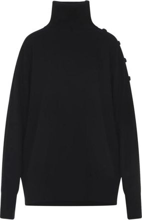 Dries Van Noten Femme, Pulls, Noir, Taille: 38 FR Pull &agrave; Col Montant avec D&eacute;tails Boutonn&eacute;s
