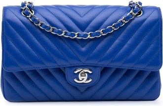 Chanel sac port&eacute; &eacute;paule Double Flap m&eacute;dium (2016-2017) - Bleu