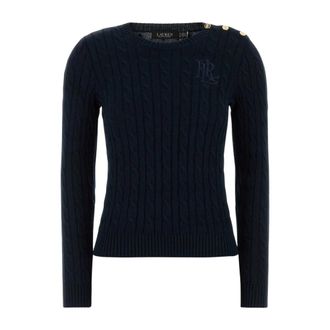 Ralph Lauren Pullover mit Knopfleiste und Zopfmuster - - Knitwear - Damen - Blau - XS