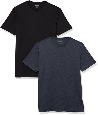 Amazon Essentials Herren Kurzärmeliges T-Shirt mit Rundhalsausschnitt aus Baumwolle - Regular Fit, 2er-Pack, Marineblau Heidekraut/Schwarz, XXL