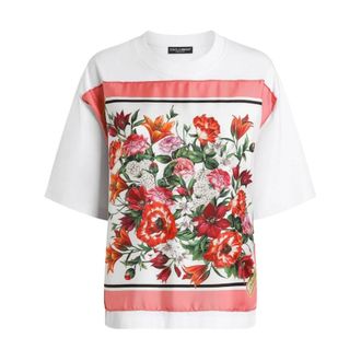 Dolce & Gabbana Femme, Tops, Blanc, Taille: 42 FR T-shirt Blanc à Imprimé Floral