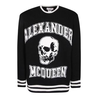 Alexander McQueen Schwarzer Strickpullover mit Totenkopfdruck - - Knitwear - Herren - Schwarzk - S